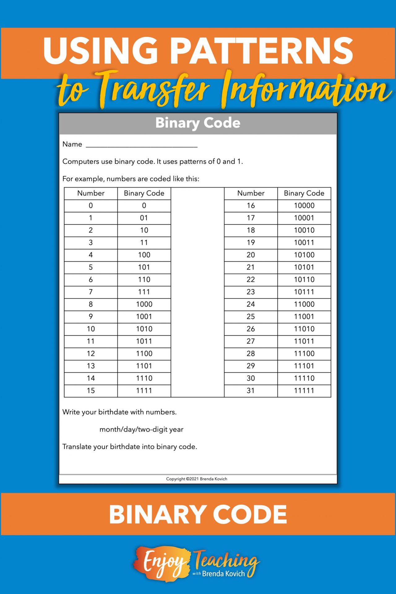 Patterns Transfer Information - 3 Easy Science Activities
